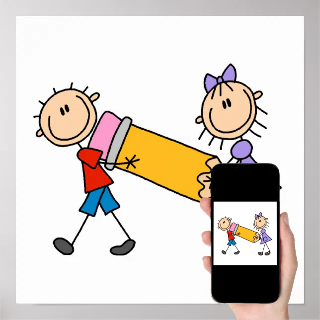 Stick Kids With Pencil Poster | Zazzle