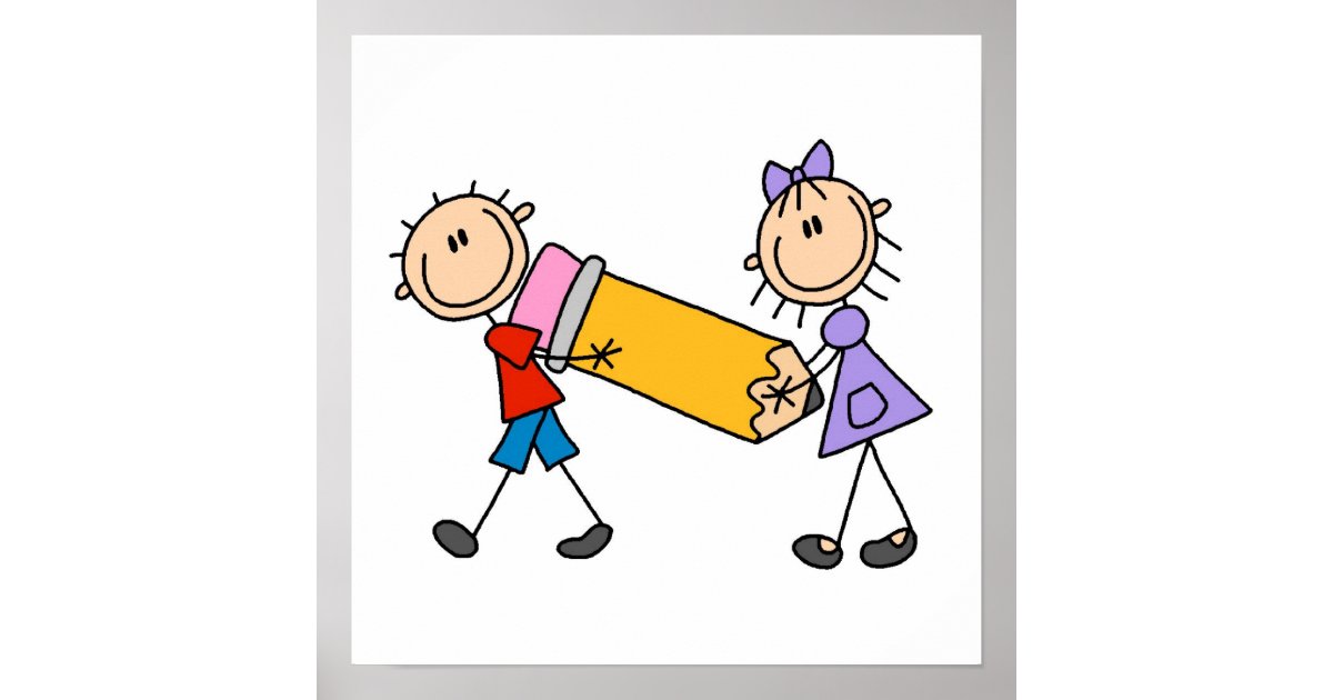 Stick Kids With Pencil Poster | Zazzle