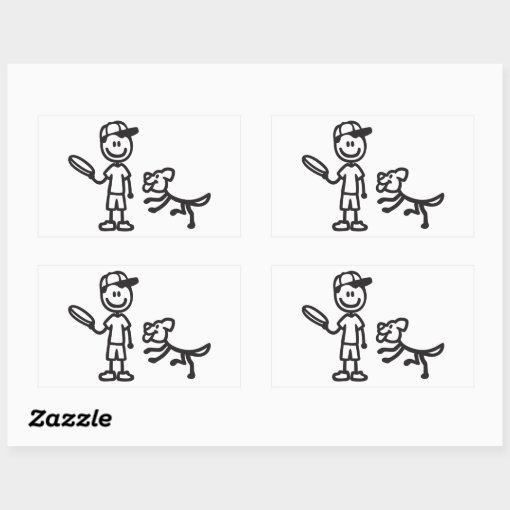Stick Man and Dog playing Frisbee Rectangular Sticker | Zazzle
