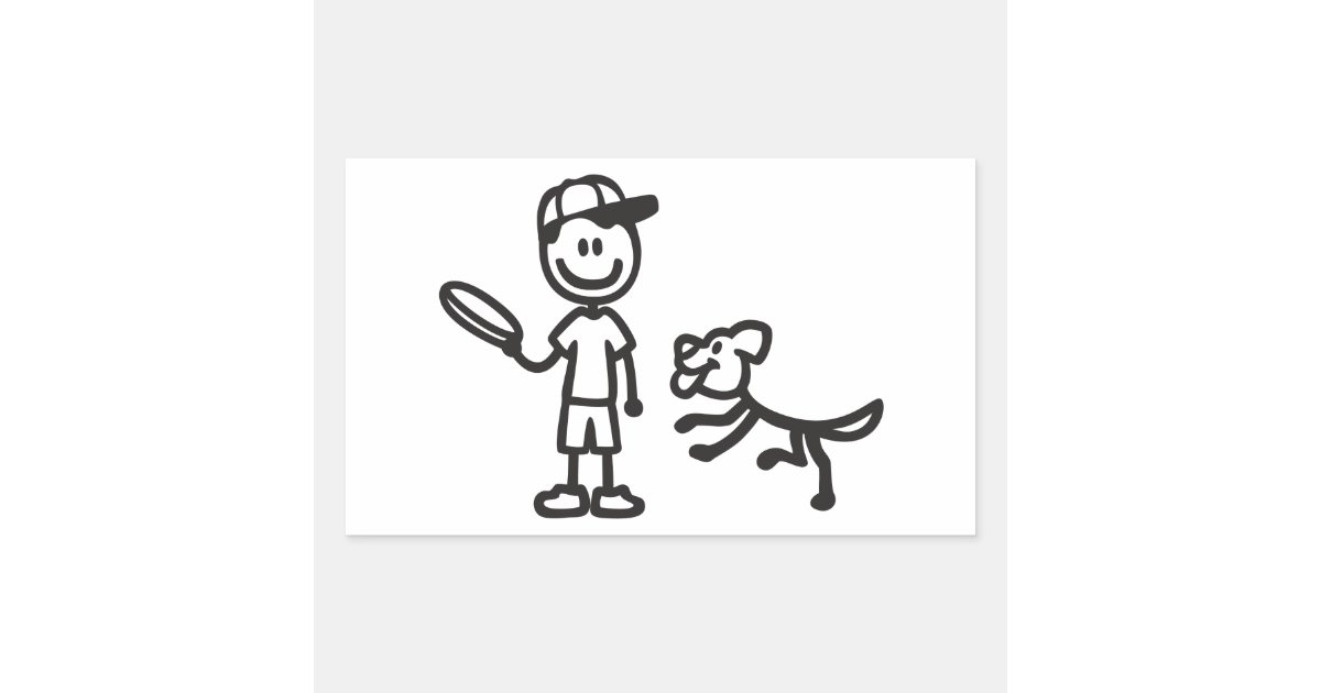 Stick Man and Dog playing Frisbee Rectangular Sticker | Zazzle