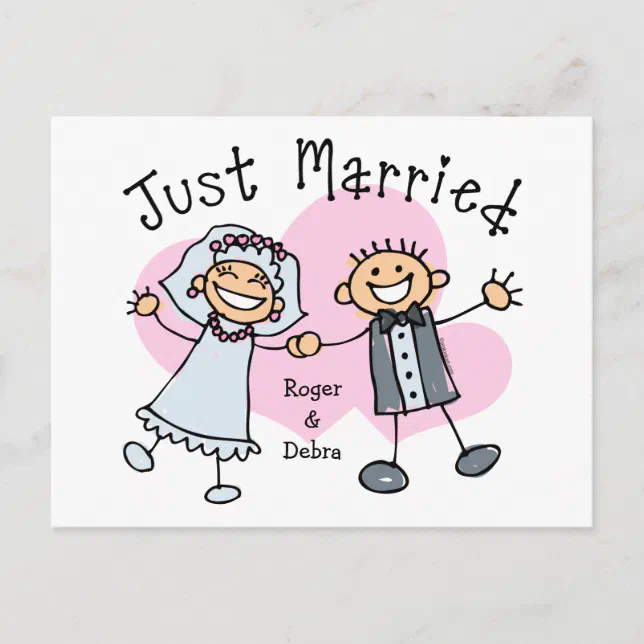Stick People Just Married Postcard | Zazzle