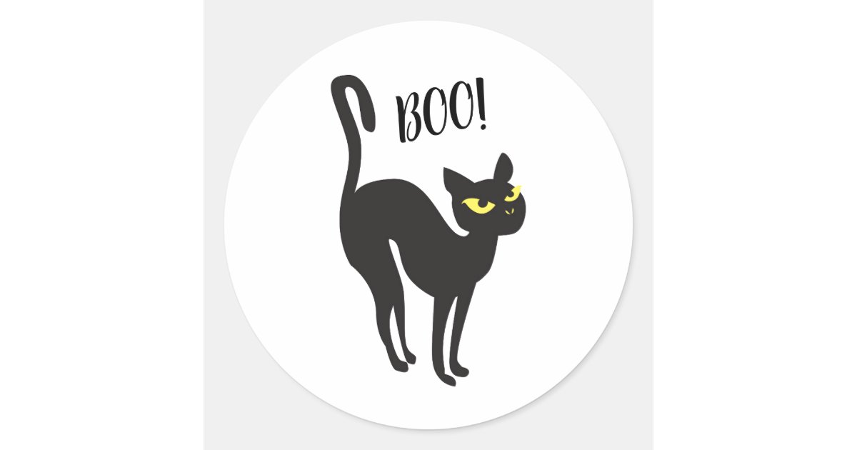 Sticker Halloween, Cat, Black, Boo! | Zazzle