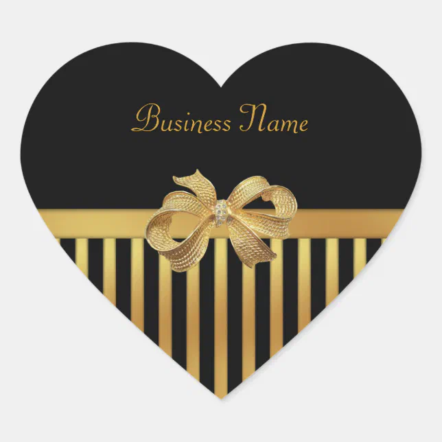 Sticker Heart Gold Black Stripe Gold Bow | Zazzle