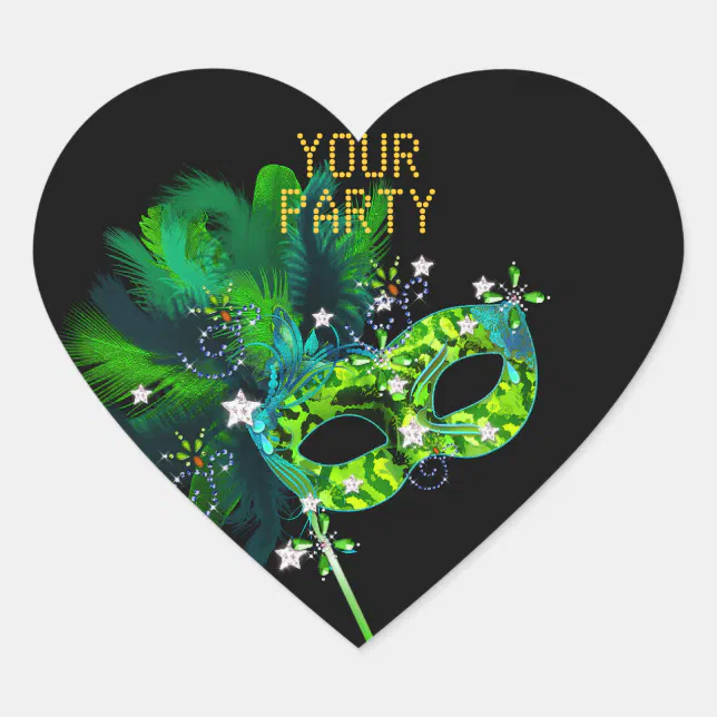 Sticker Heart MASK Lime Green Gold Party | Zazzle