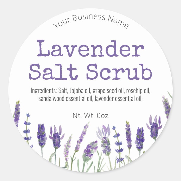 Sticker Label For Handmade Lavender Salt Scrub | Zazzle