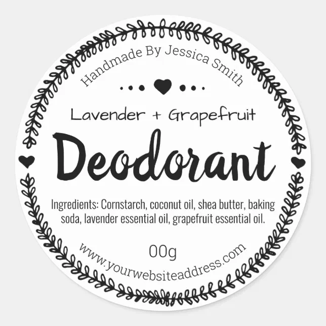 Sticker Label For Homemade Deodorant | Zazzle
