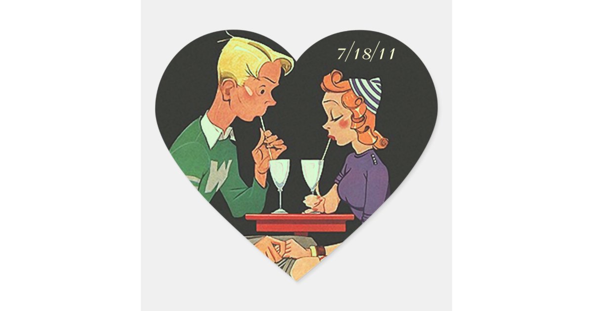 Sticker Retro Couple Dating Heart First Date | Zazzle