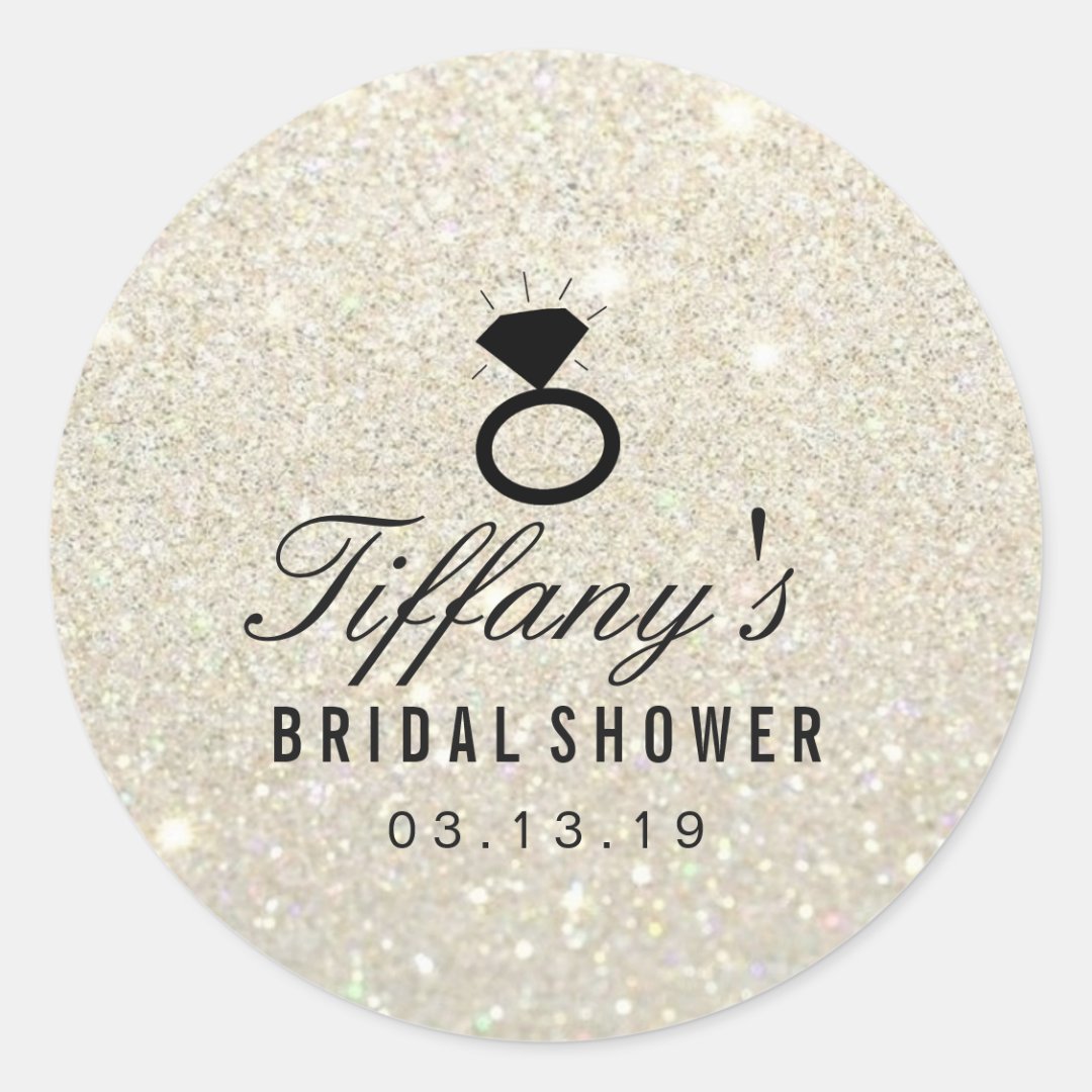 Sticker - Ring Bridal Shower Glitter White Gold | Zazzle