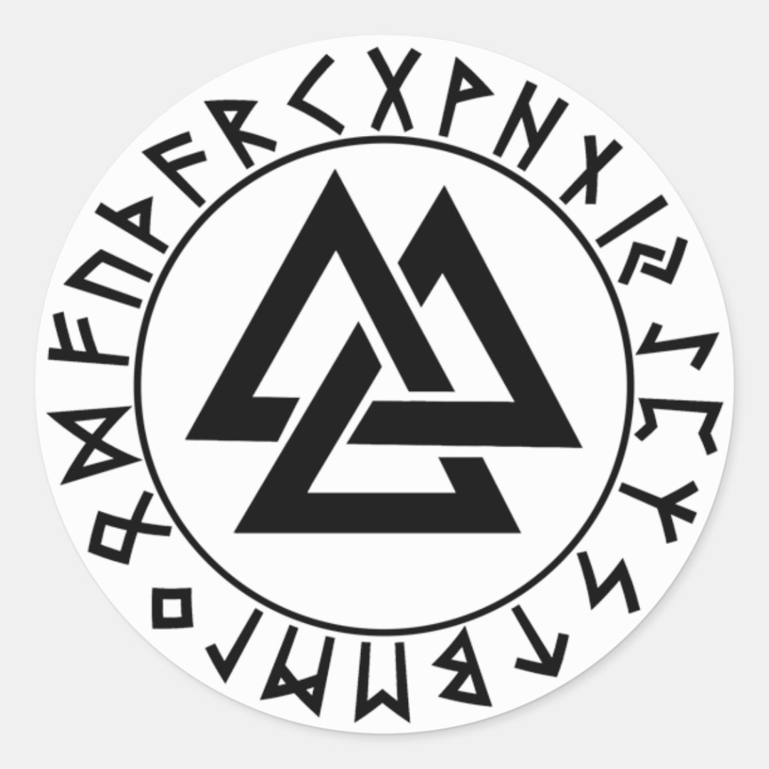 sticker round Tri-Triangle Rune Shield | Zazzle