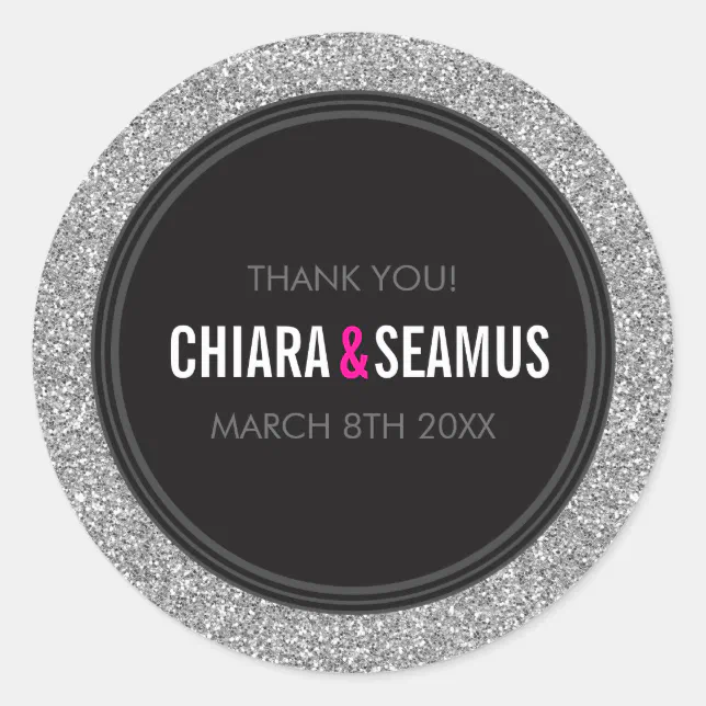 STICKER SEAL modern simple silver glitter black | Zazzle
