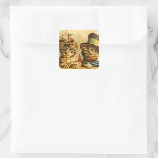 Sticker Vintage Dressed Cat Couple On-the-town | Zazzle