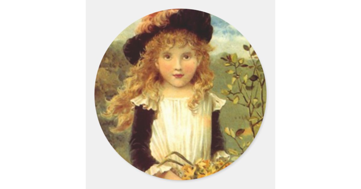 Sticker Vintage Victorian Pinafore Girl Daffodil | Zazzle