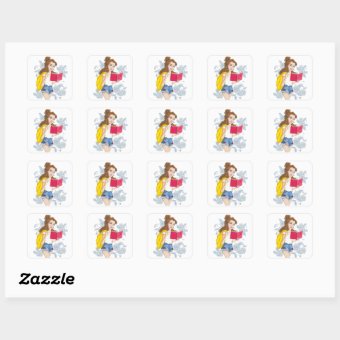Stickers, Modern Princess Belle Square Sticker | Zazzle