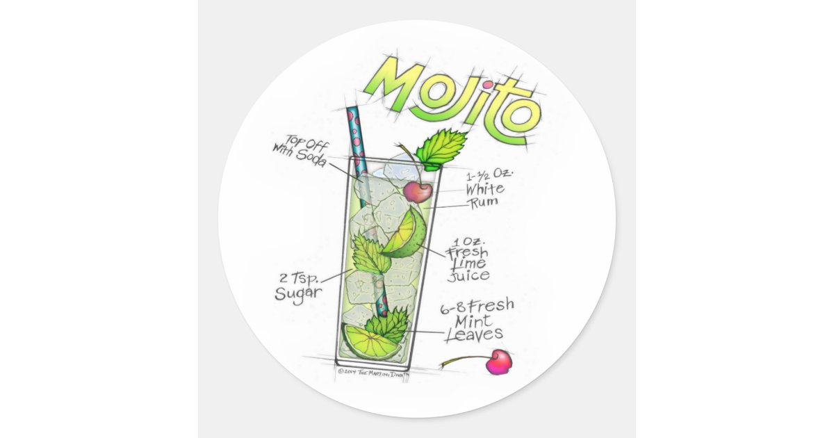 STICKERS - MOJITO RECIPE COCKTAIL ART | Zazzle