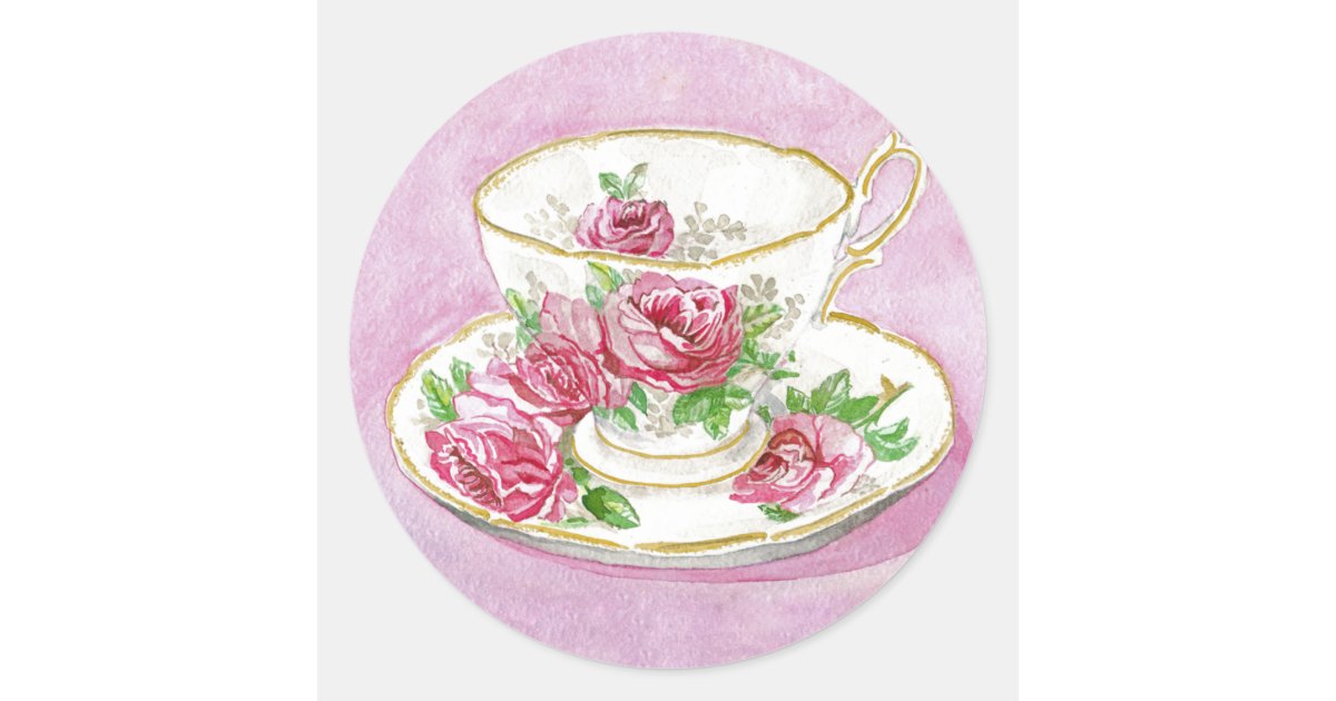 Stickers - Pink Rose Floral Teacup & Saucer | Zazzle
