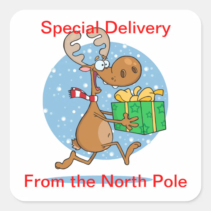 Stickers--Reindeer With Gift Square Sticker | Zazzle