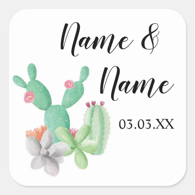 Stickers Wedding Labels Cactus Print Watercolor | Zazzle