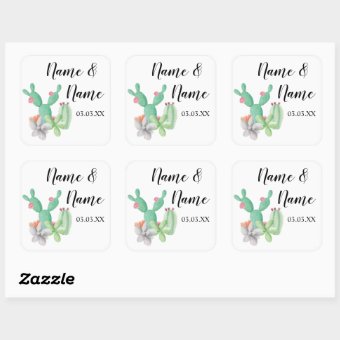 Stickers Wedding Labels Cactus Print Watercolor | Zazzle