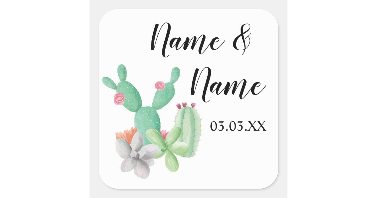 Stickers Wedding Labels Cactus Print Watercolor | Zazzle