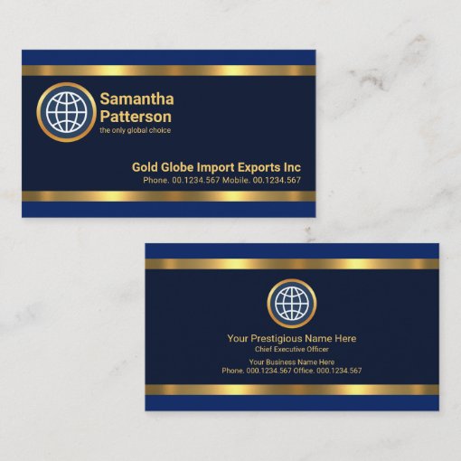Stiking Blue Layers Faux Gold Lines International Business Card | Zazzle