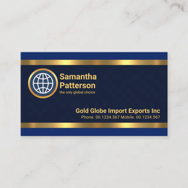 Stiking Blue Layers Faux Gold Lines International Business Card | Zazzle