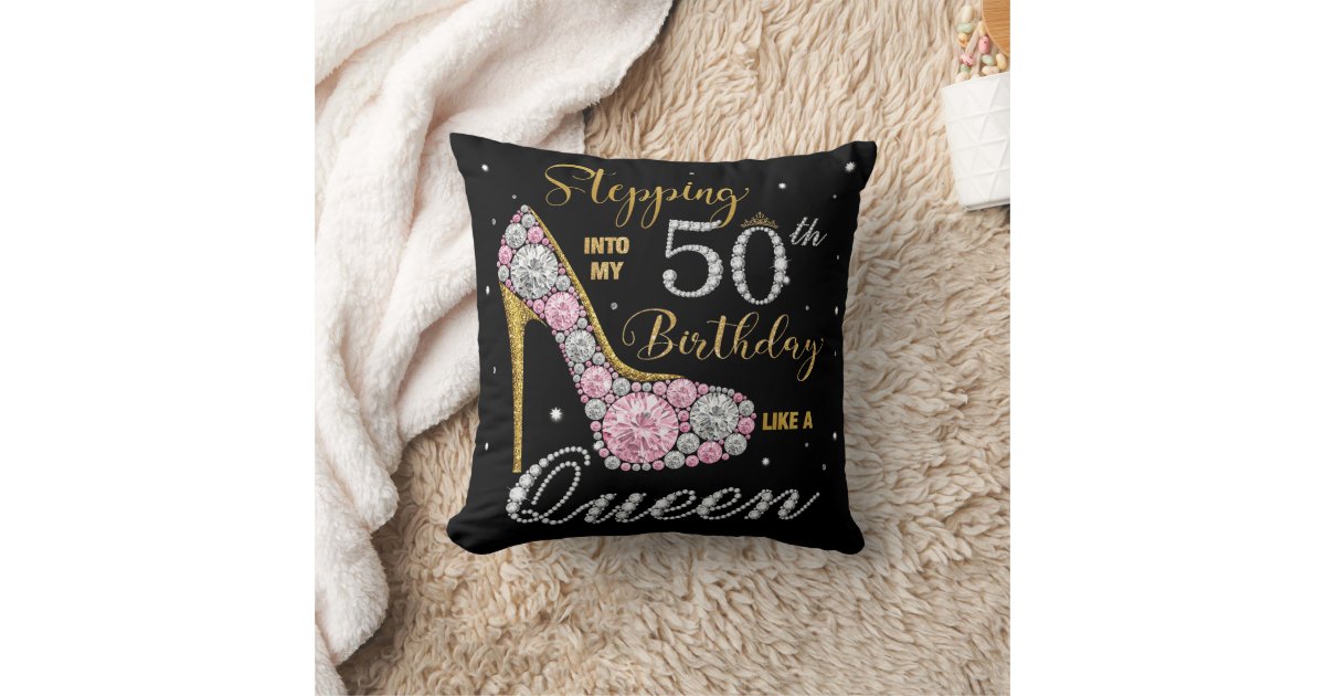 Stiletto High Heel Stepping into My 50th Birthday Throw Pillow | Zazzle