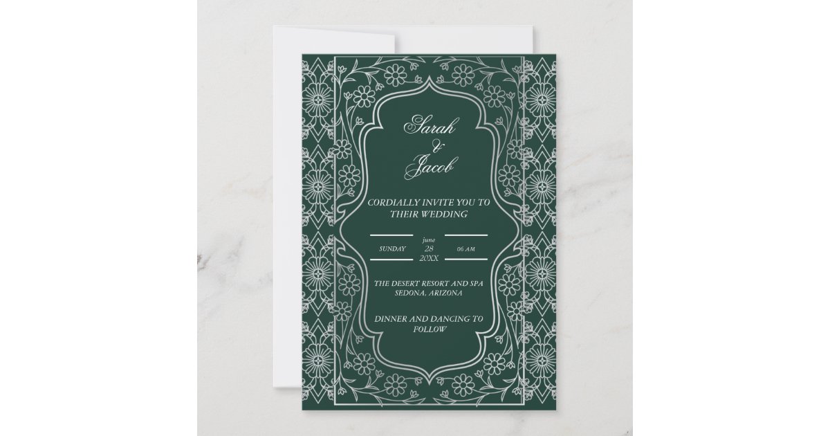 stilish emerald green and white wedding invitation | Zazzle
