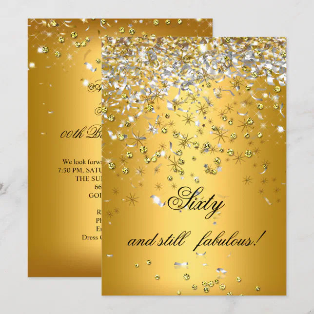 Still Fabulous 60 Gold Silver Streamers Birthday Invitation | Zazzle