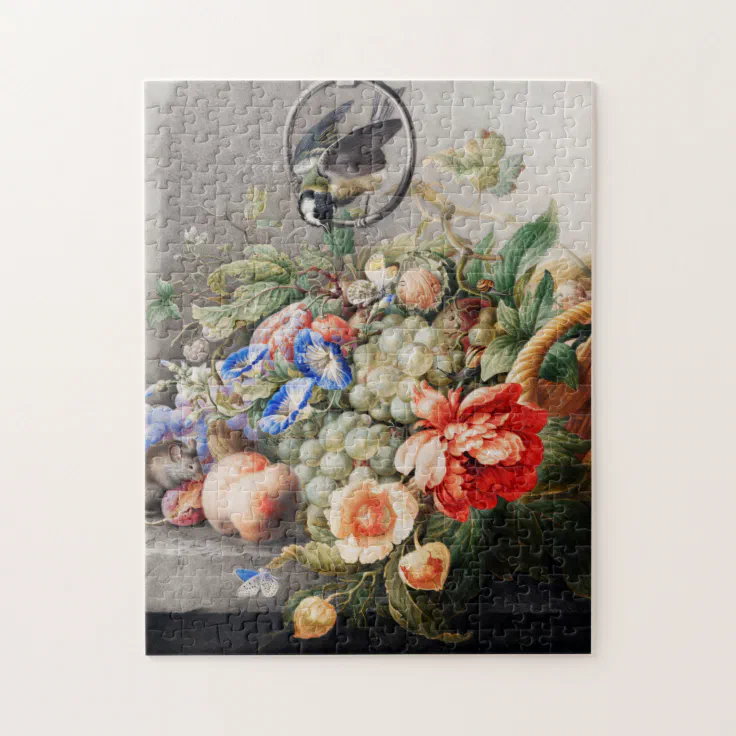 Still Life Flowers and Fruits Classical Art Jigsaw Puzzle | Zazzle