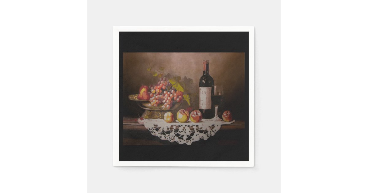 Still life Fruit Bowl and Wine Bottle Napkins | Zazzle