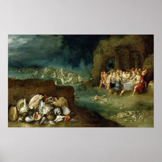 Still life of shells with the Feast of the Gods Poster | Zazzle