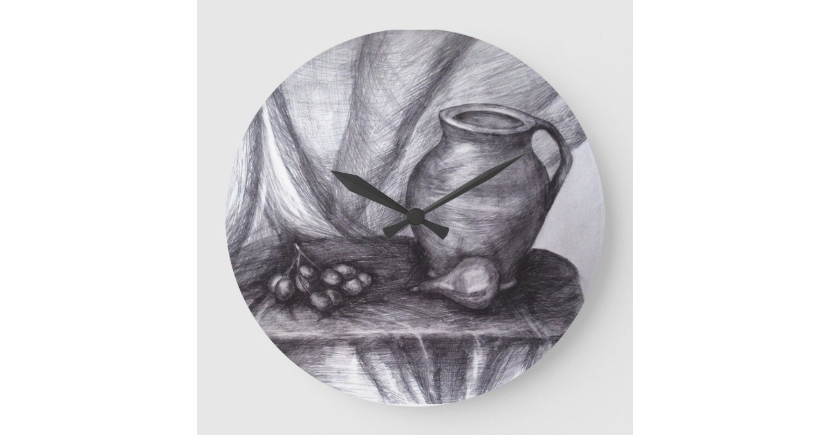 Still Life Pencil Drawing Classic Wall Clock | Zazzle