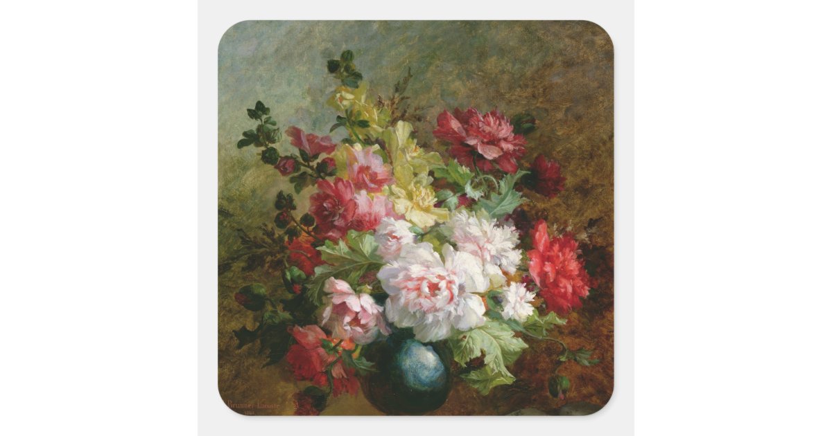 Still life with flowers and sheet music square sticker | Zazzle