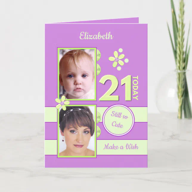 Still so cute photos purple 21st Birthday Card | Zazzle