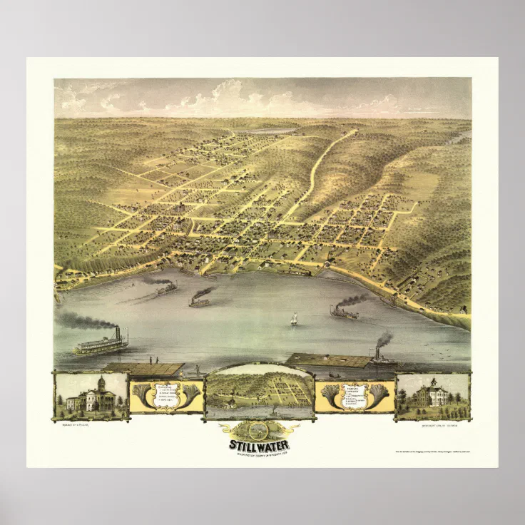 Stillwater, MN Panoramic Map - 1870 Poster | Zazzle