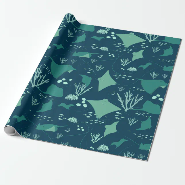 Sting Ray Pattern, Blue Underwater Marine Life Wrapping Paper | Zazzle
