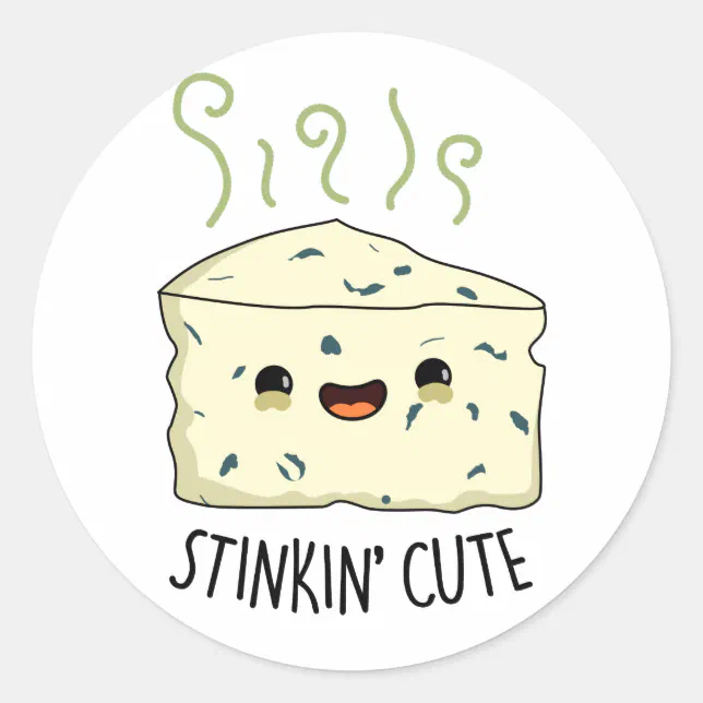 Stinkin Cute Funny Cheese Pun Classic Round Sticker | Zazzle