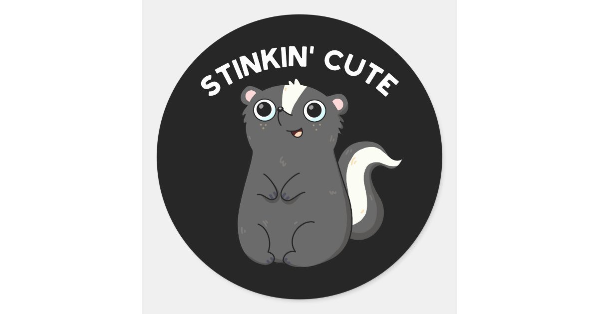 Stinkin Cute Funny Skunk Pun Dark BG Classic Round Sticker | Zazzle