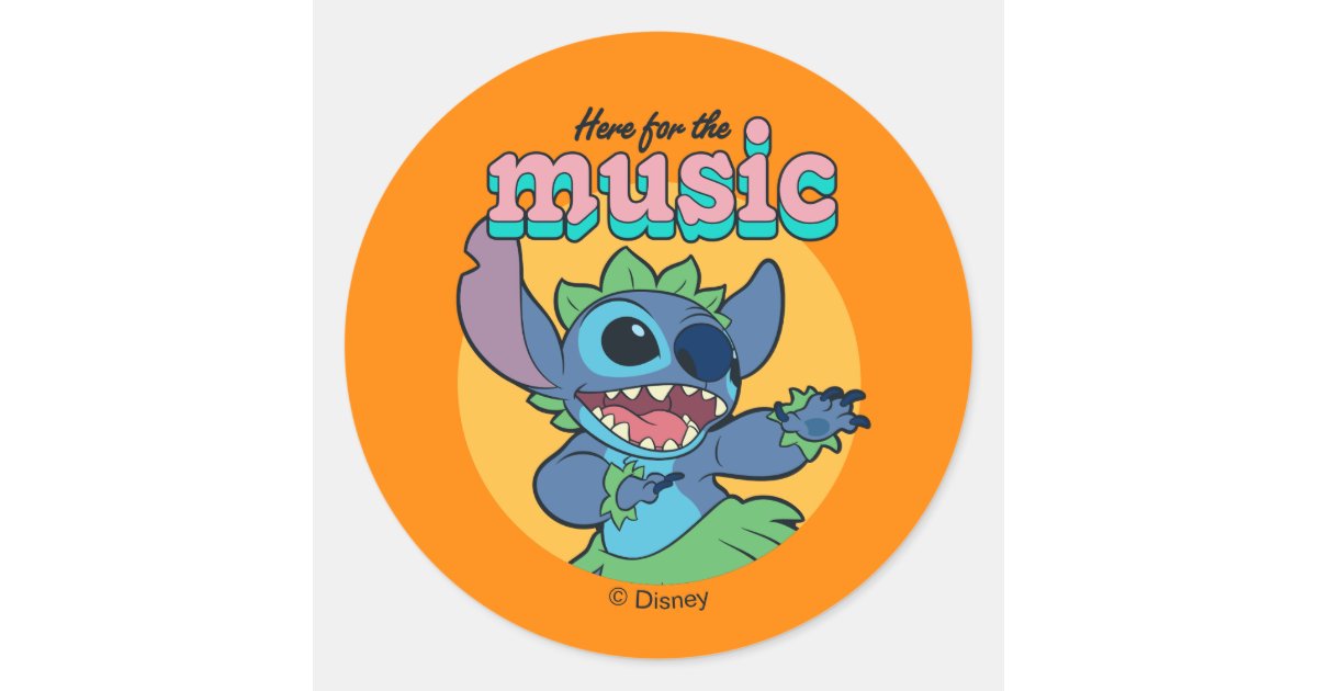 Stitch | Here for the Music Classic Round Sticker | Zazzle