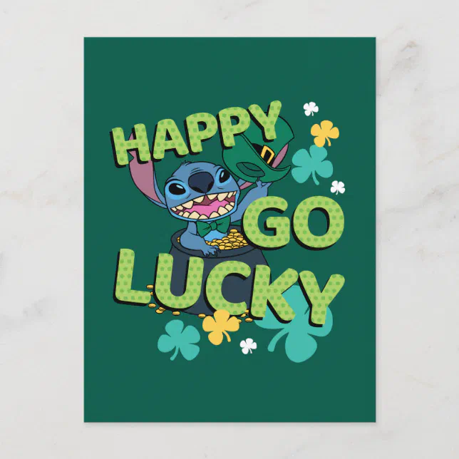 Stitch | St. Patrick's Day - Happy Go Lucky Postcard | Zazzle
