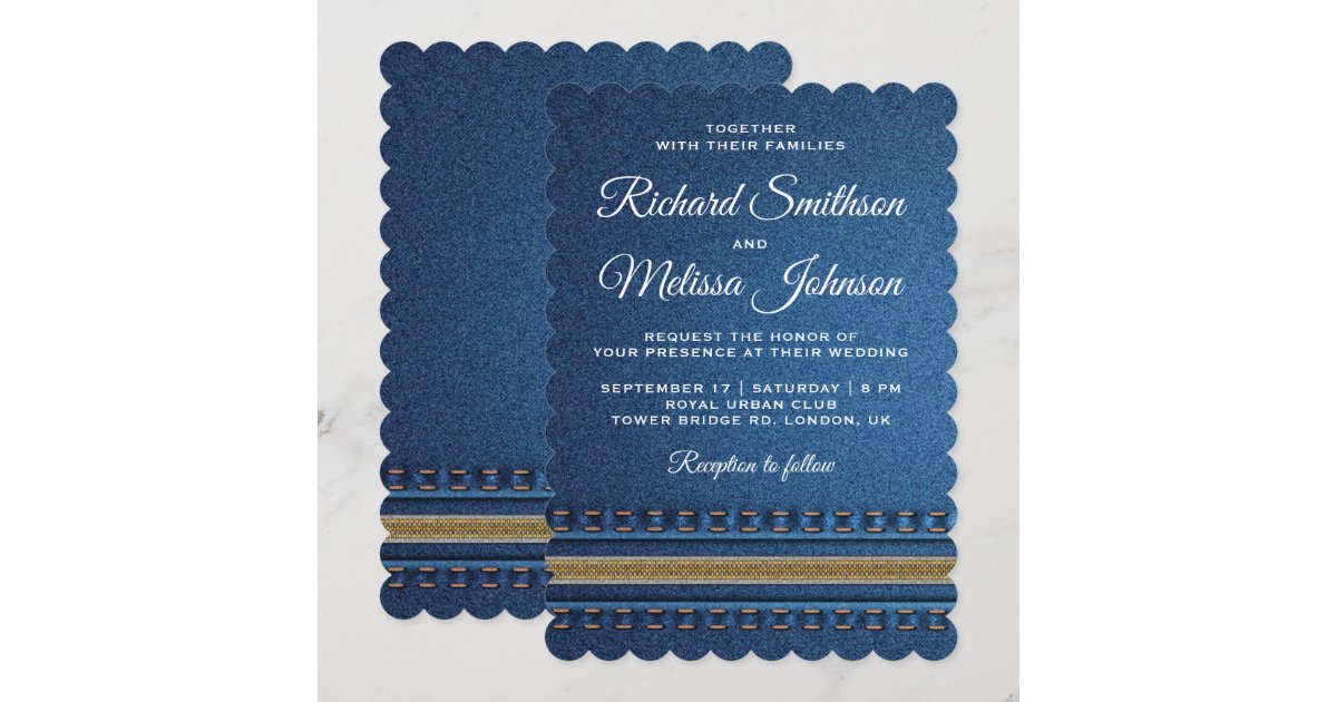 Stitched Denim Zipper Jeans Wedding Invitation | Zazzle