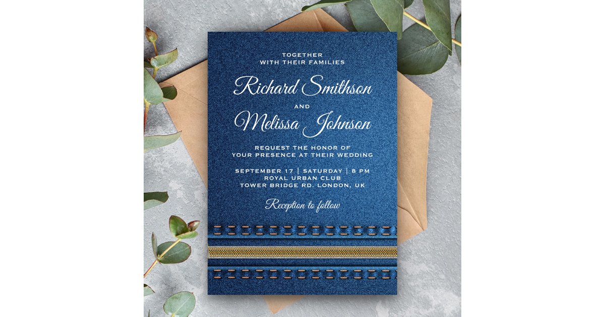 Stitched Denim Zipper Jeans Wedding Invitation | Zazzle