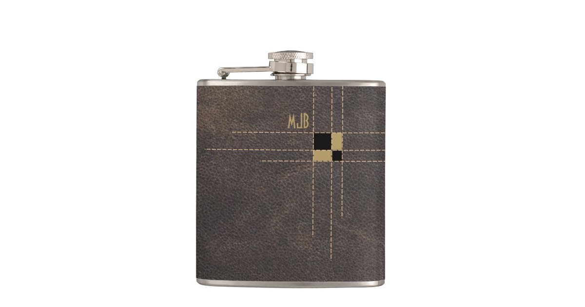 Stitched Leather Classy Monogram Flask | Zazzle