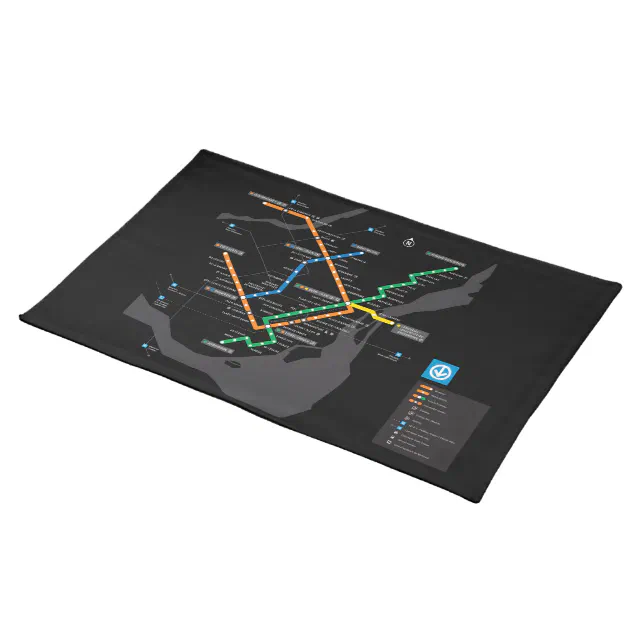 STM Montreal Metro Subway Map Black Background HD Cloth Placemat | Zazzle