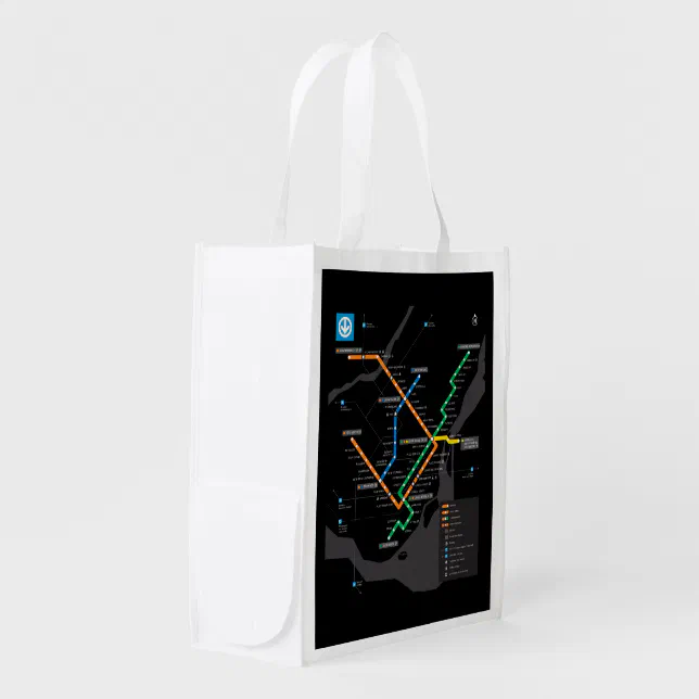 STM Montreal Metro Subway Map Black Background HD Grocery Bag | Zazzle