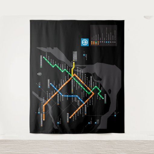 STM Montreal Metro Subway Map Black Background HD Tapestry | Zazzle