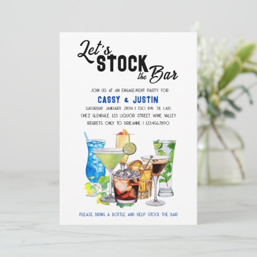 Stock the Bar Alocholic Drinks Engagement Party Invitation | Zazzle