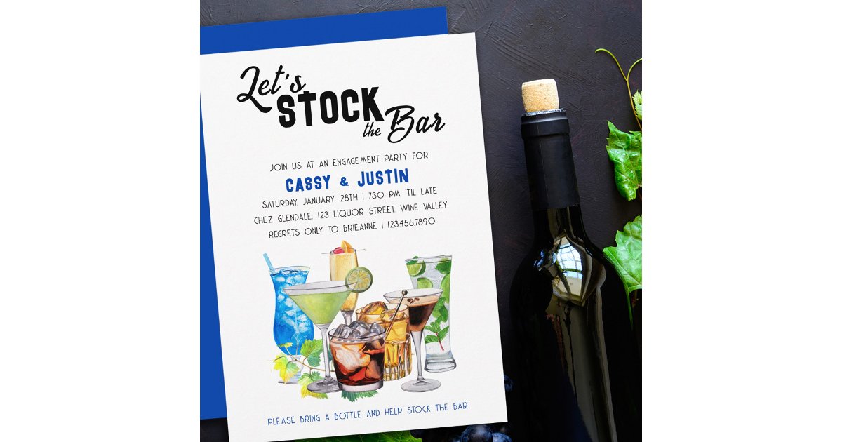 Stock the Bar Alocholic Drinks Engagement Party Invitation | Zazzle