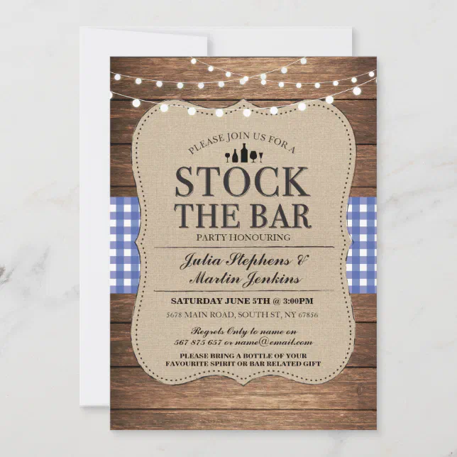 Stock The Bar Blue Rustic Navy Party Invitation | Zazzle