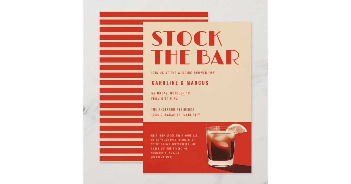 Stock The Bar Bold Retro Cocktail Wedding Shower Invitation | Zazzle